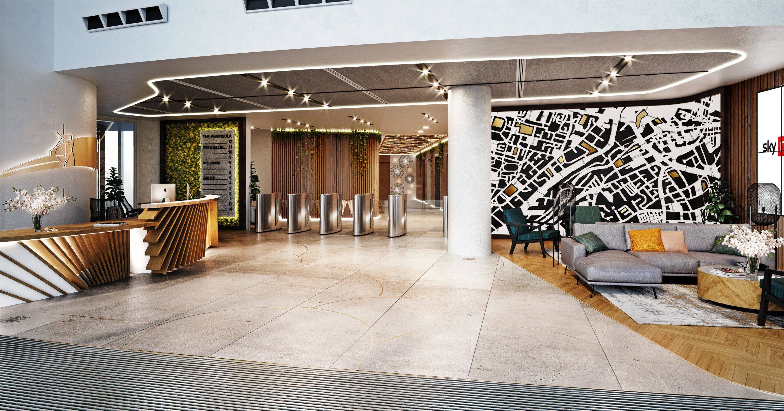Lobby Reception New Office Lobby With Wooden Decoration Elements,